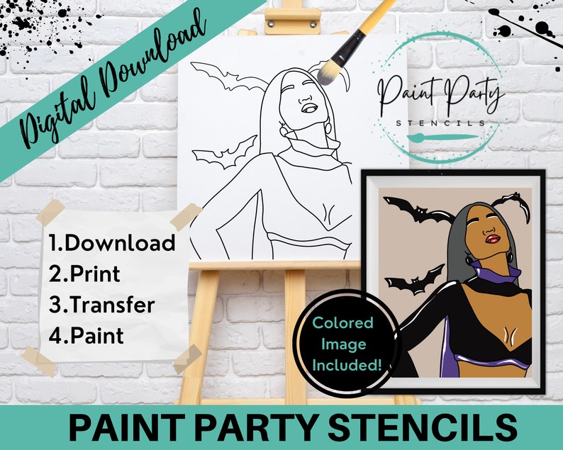 PAINT PARTY PRINTABLE/ Paint Party/ Pre-drawn/outline Canvas/ Paint ...