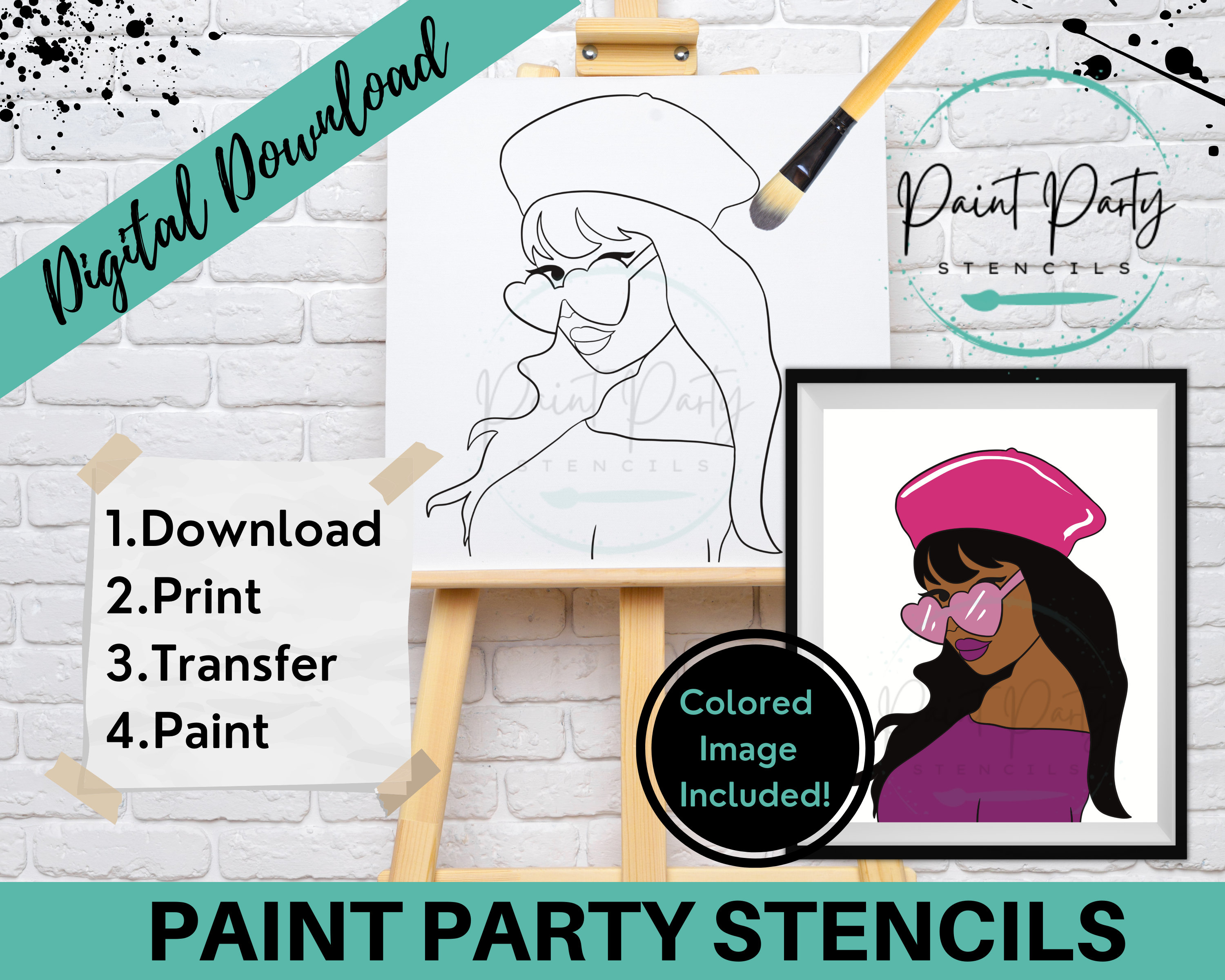 Diy Paint Party Stencil Adults Art Party Outlined - Etsy