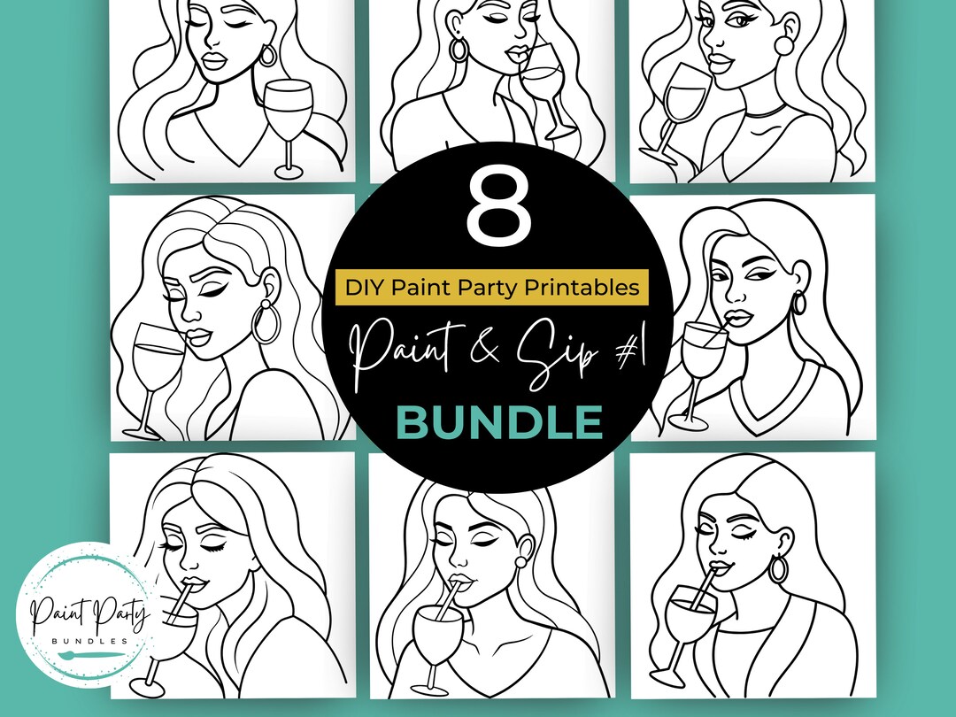 Adult Paint & Sip Party Printable Bundle DIY Painting Parties Printables Digital Images and ...