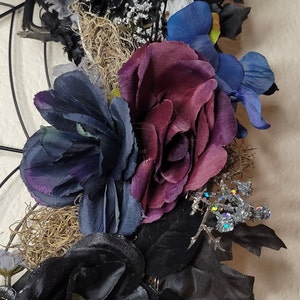 Gothic Romance Illuminated Halloween Wreath Purple Blue Black Rose ...
