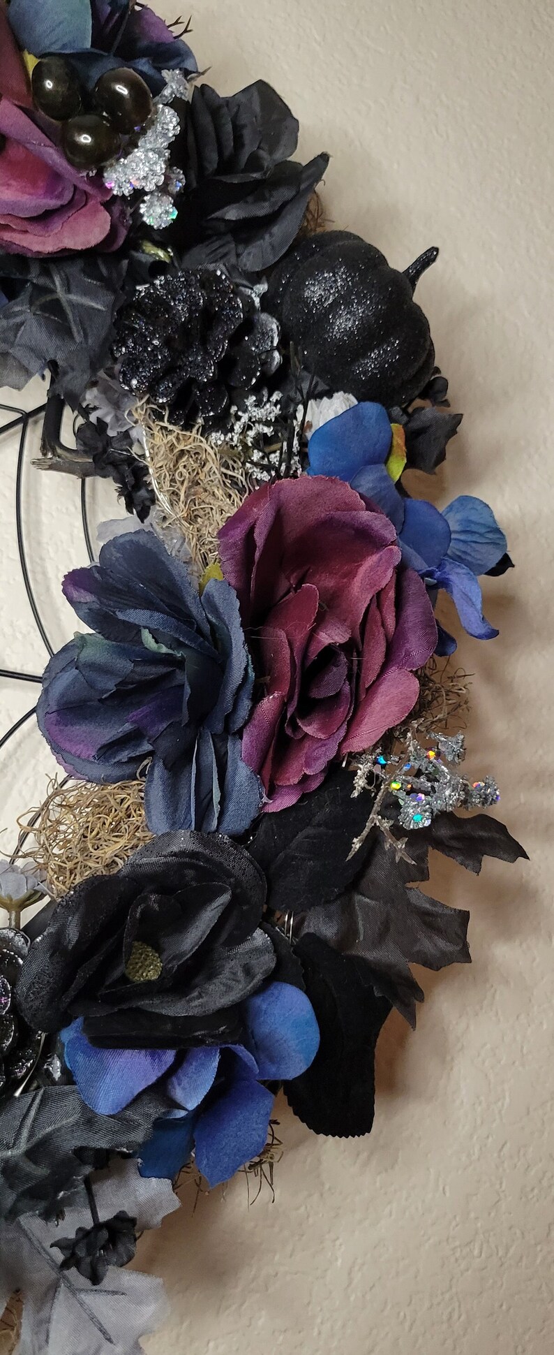 Gothic Romance Illuminated Halloween Wreath Purple Blue Black Rose ...