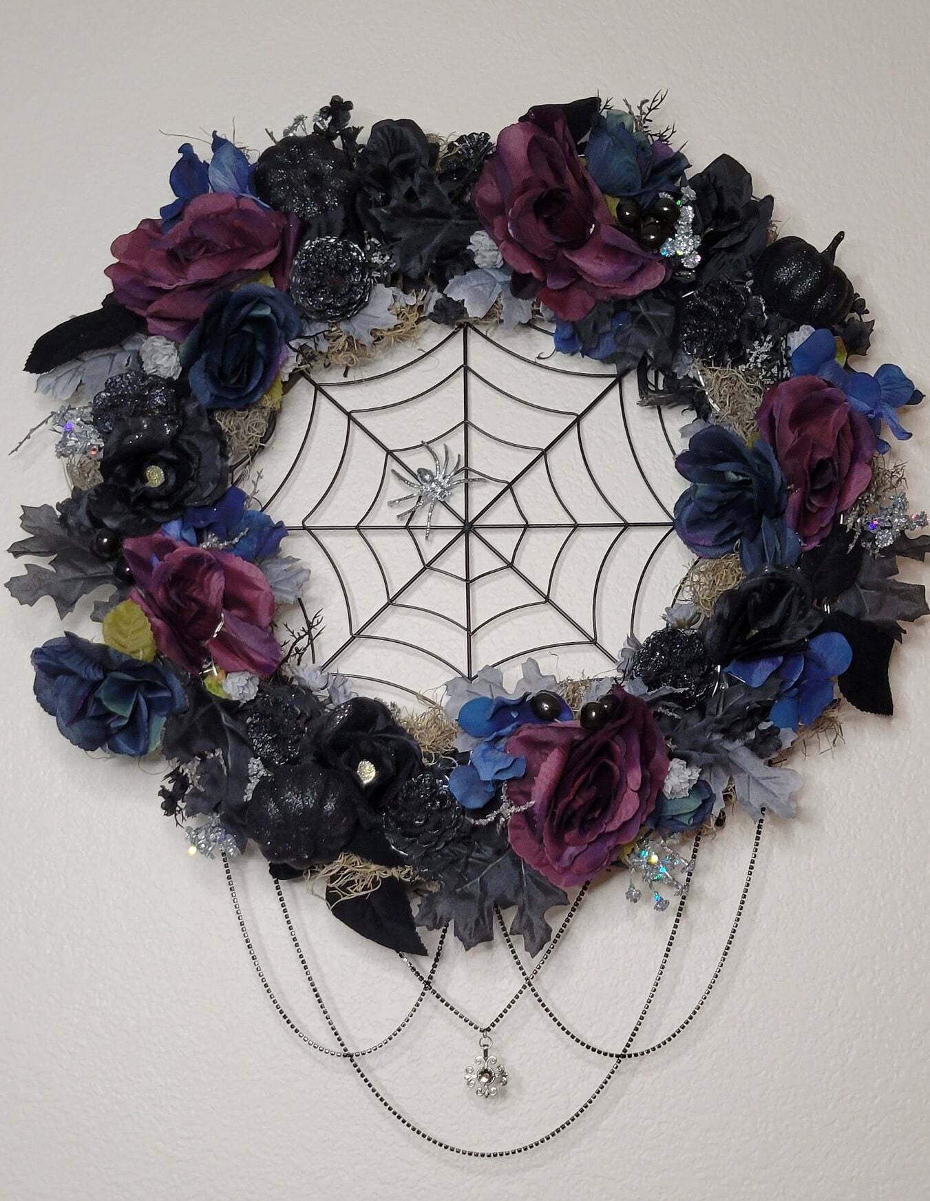 Gothic Romance Illuminated Halloween Wreath Purple Blue Black Rose ...