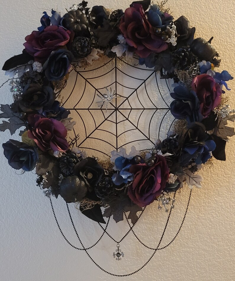 Gothic Romance Illuminated Halloween Wreath Purple Blue Black Rose ...