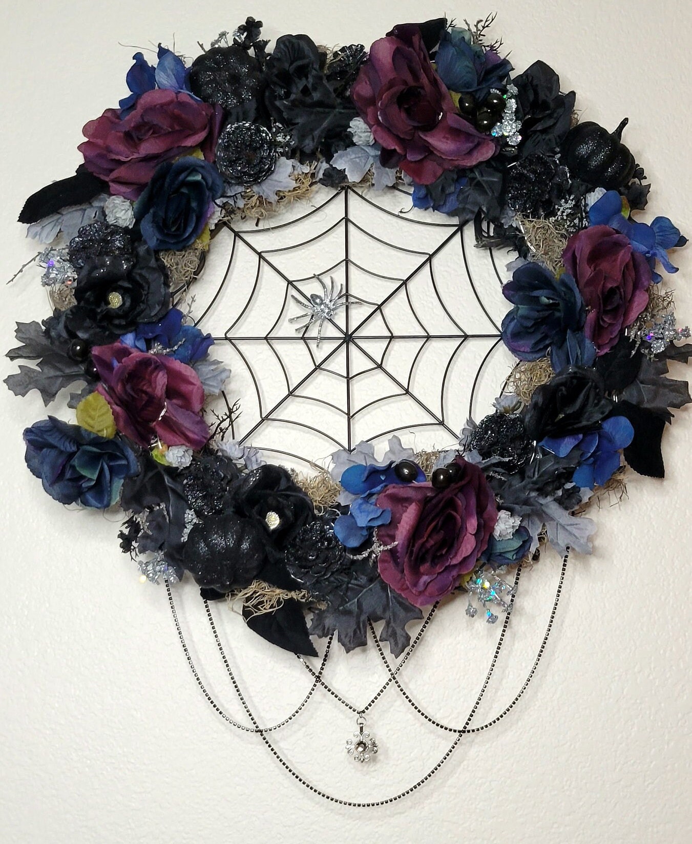 Gothic Romance Illuminated Halloween Wreath Purple Blue Black Rose ...