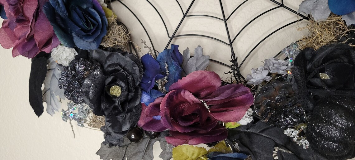 Gothic Romance Illuminated Halloween Wreath Purple Blue Black Rose ...