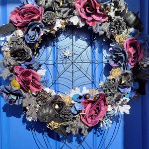 Gothic Romance Illuminated Halloween Wreath Purple Blue Black Rose ...