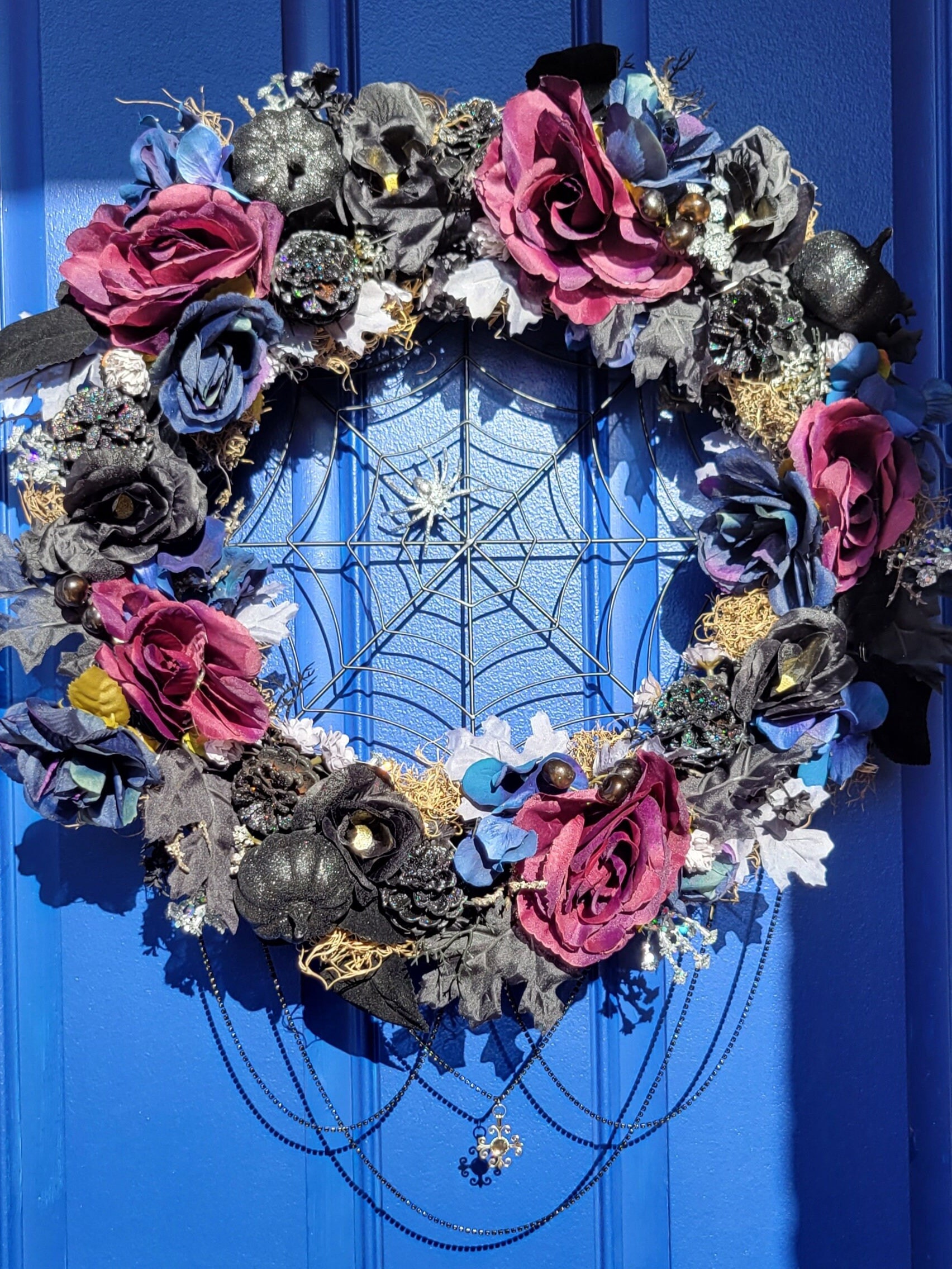 Gothic Romance Illuminated Halloween Wreath Purple Blue Black Rose ...