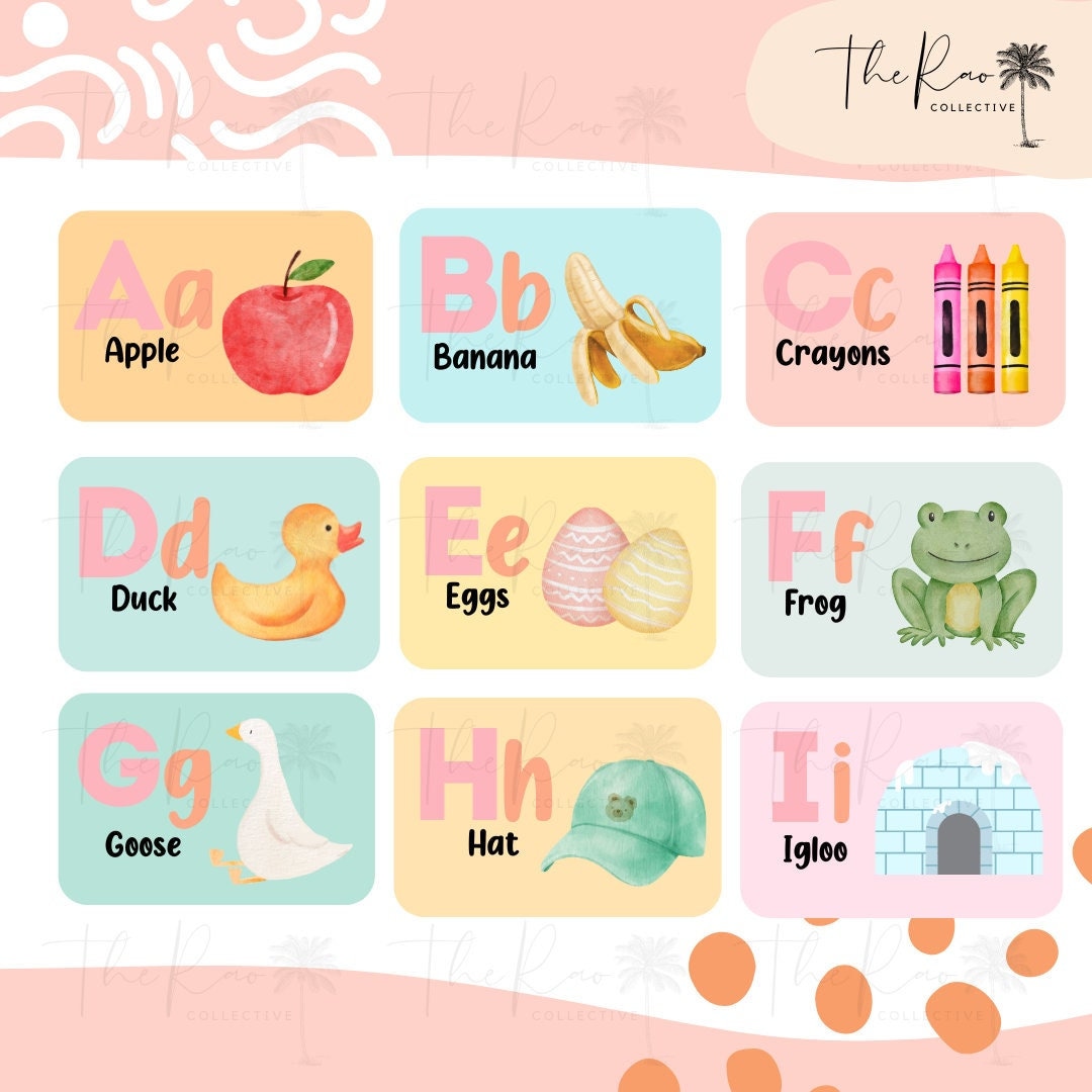 Alphabet Flashcards Pastel Watercolour Montessori Playschool Printable ...