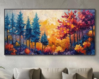 Original Colorful Forest Painting on Canvas 3D Impasto Textured Tree ...