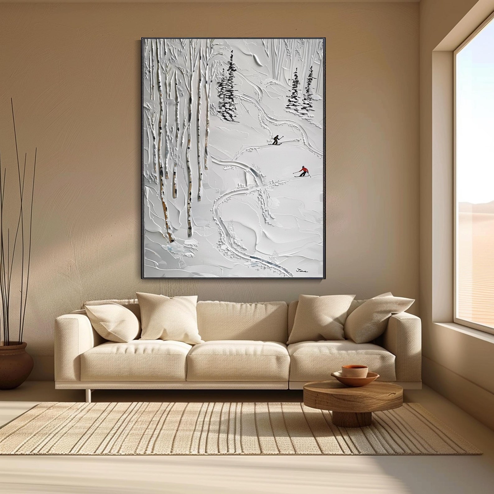3D White Snowfield Skiing Canvas Hand Painting Original Skier Gift ...