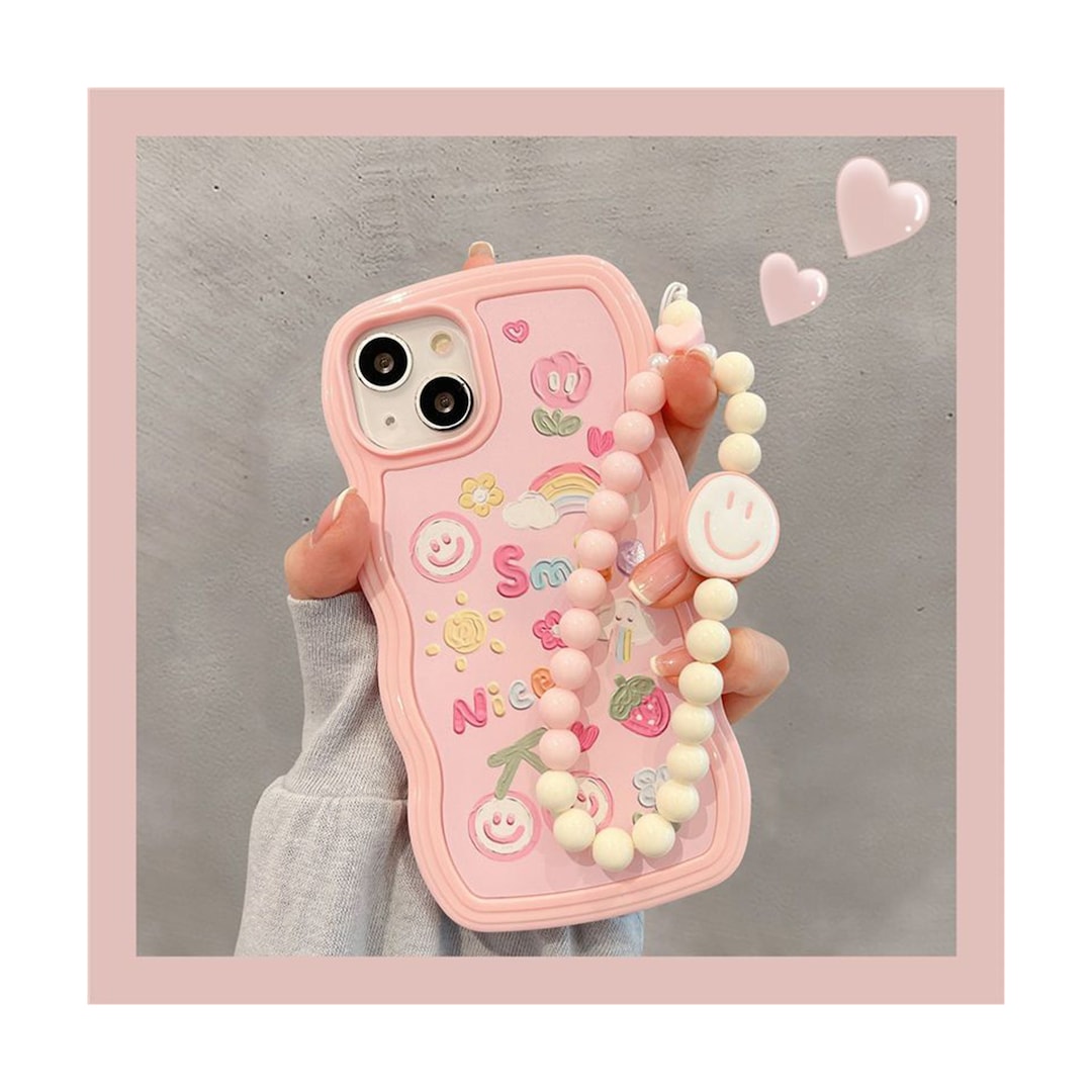 Pink Smiley Face Phone Case Pink Cute Phone Case Colorful - Etsy