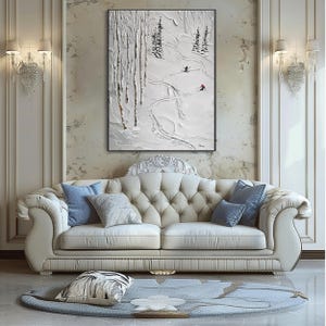3D White Snowfield Skiing Canvas Hand Painting Original Skier Gift ...