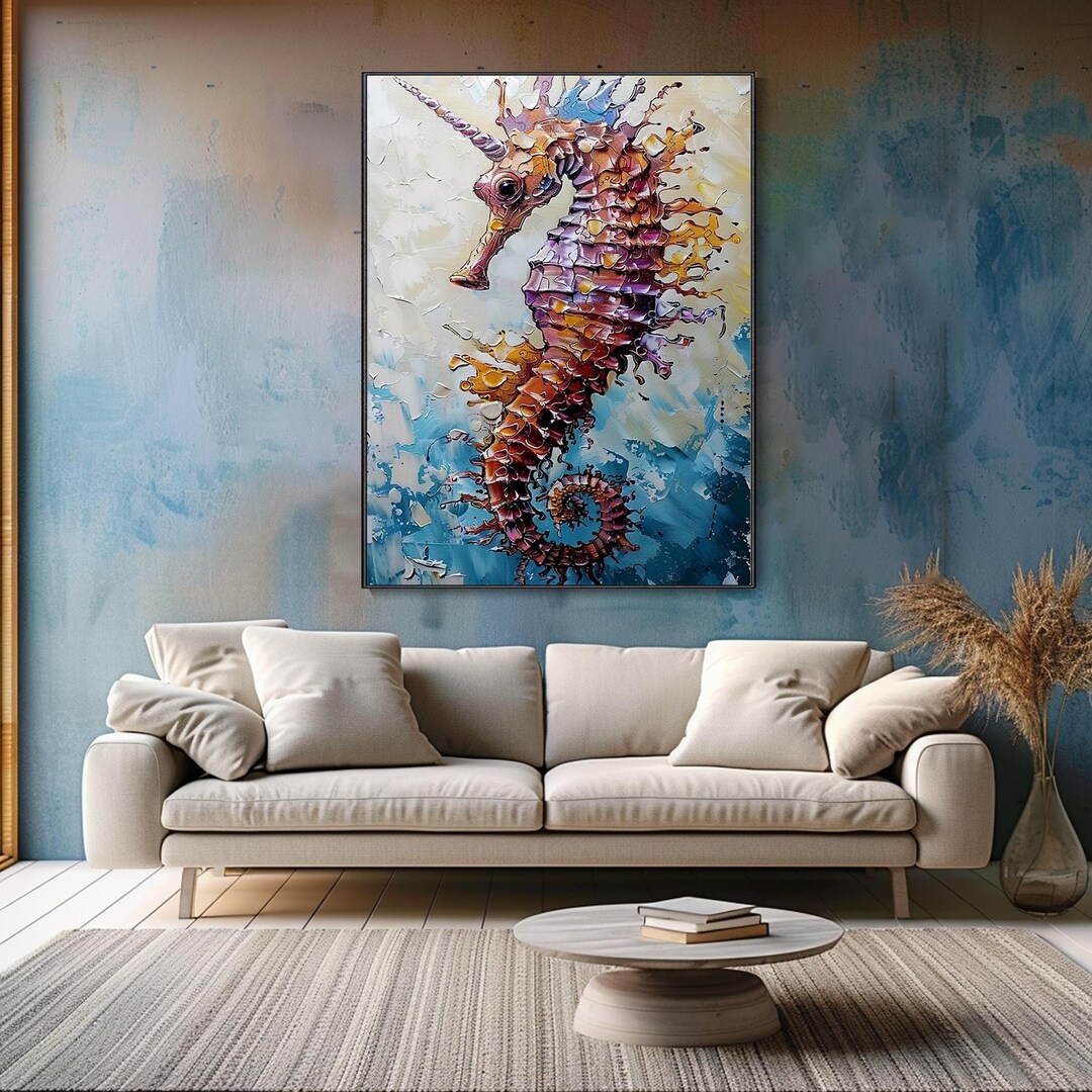 3D Abstract Seahorse Oil Painting Textured Knife Art Marine Life Hand ...