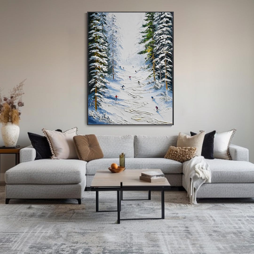 3D White Snowfield Skiing Canvas Hand Painting Original Skier Gift ...