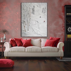 3D White Snowfield Skiing Canvas Hand Painting Original Skier Gift ...