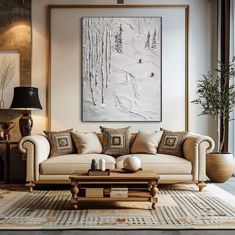 3D White Snowfield Skiing Canvas Hand Painting Original Skier Gift ...