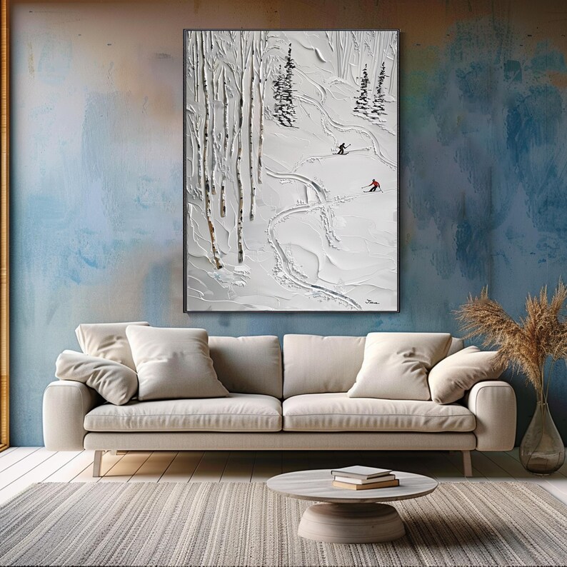 3D White Snowfield Skiing Canvas Hand Painting Original Skier Gift ...