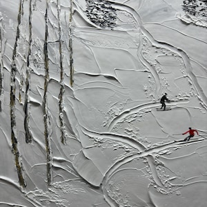 3D White Snowfield Skiing Canvas Hand Painting Original Skier Gift ...