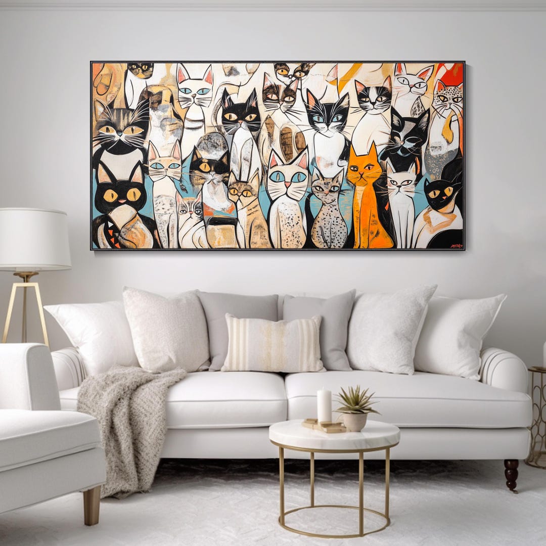 Abstract Animal Cat Hand Canvas Oil Painting Impressionist Style Home ...