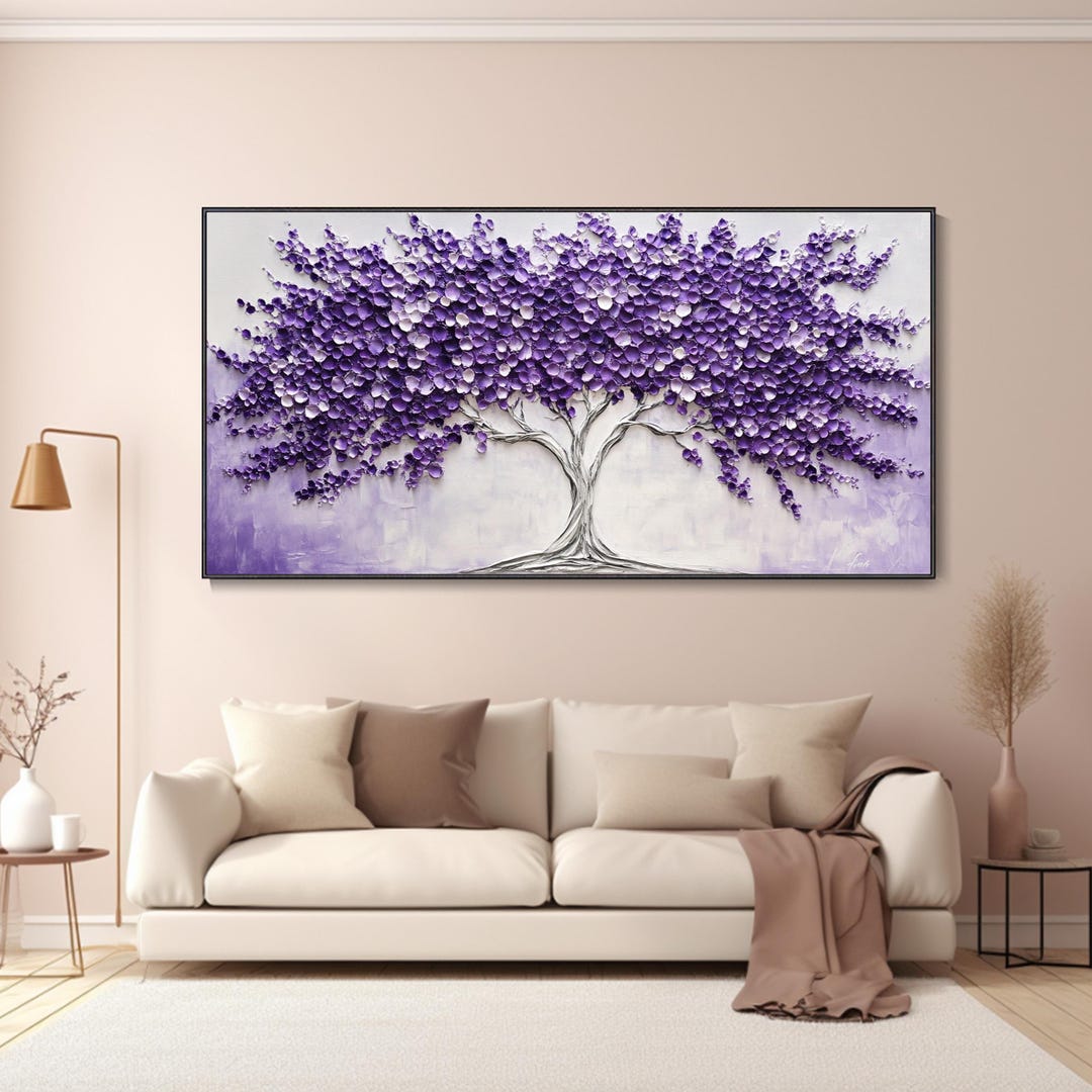 Canvas Purple Tree Painting Abstract Purple Plant Art Original Hand ...