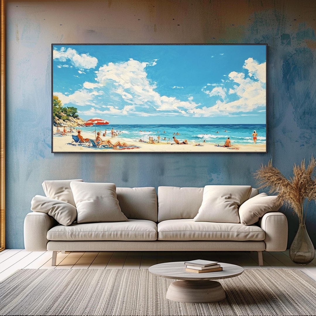 Beach Painting on Canvas 3D Texture Wall Art Blue Ocean View Art ...