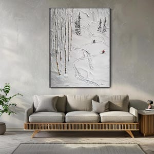3D White Snowfield Skiing Canvas Hand Painting Original Skier Gift ...