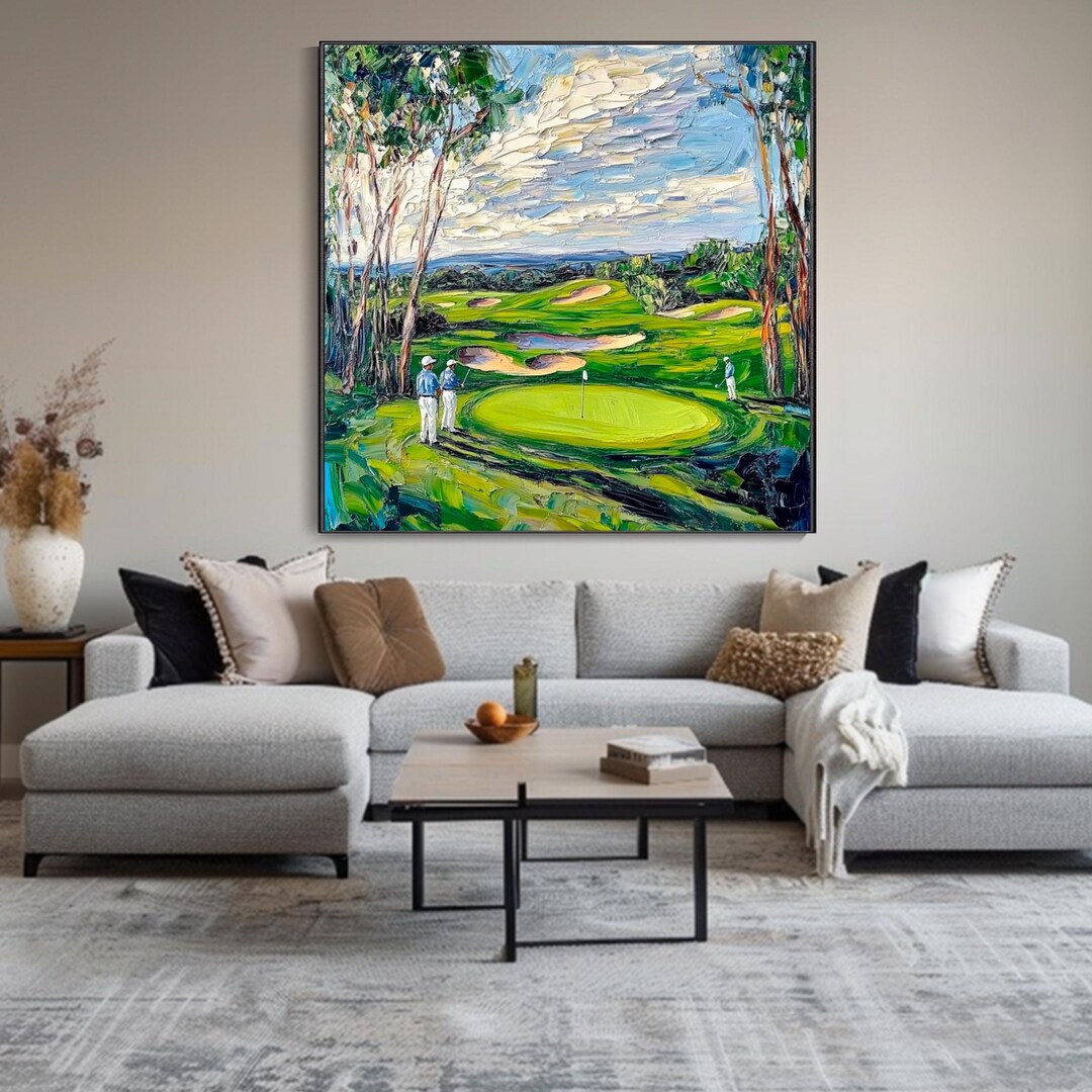 Impressionist Sports Art Golf Course Mural Canvas Thick Texture Oil ...
