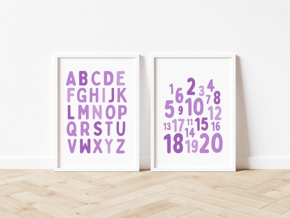 Purple Alphabet and Numbers Print Set of 2 Educational - Etsy