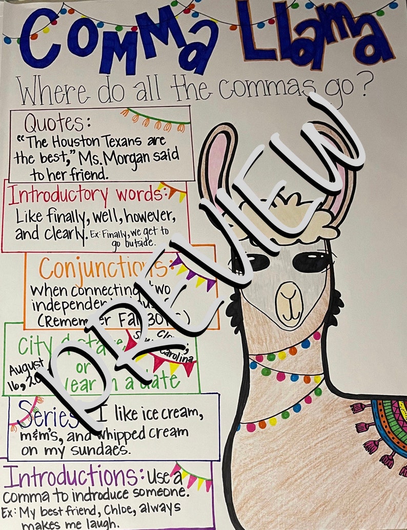 COMMA LLAMA Anchor Chart - Made to Order! Anchor Charts for the ...