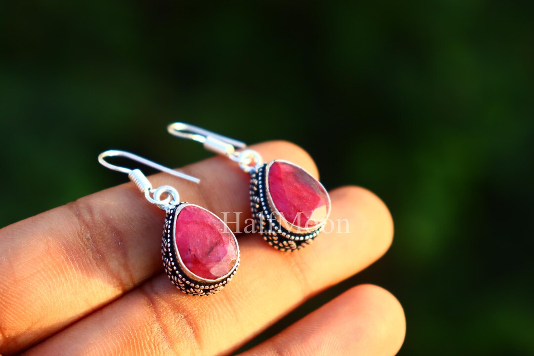 Vintage Ruby Vintage Earrings | Antique Style Ruby Silver Earrings ...