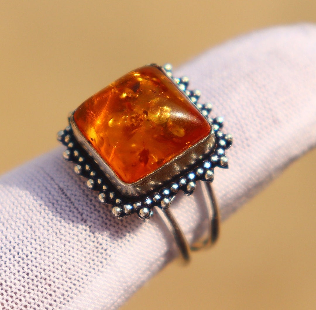 Baltic Amber Gemstone Ring, Handmade Ring, 925 Sterling Silver Rings ...