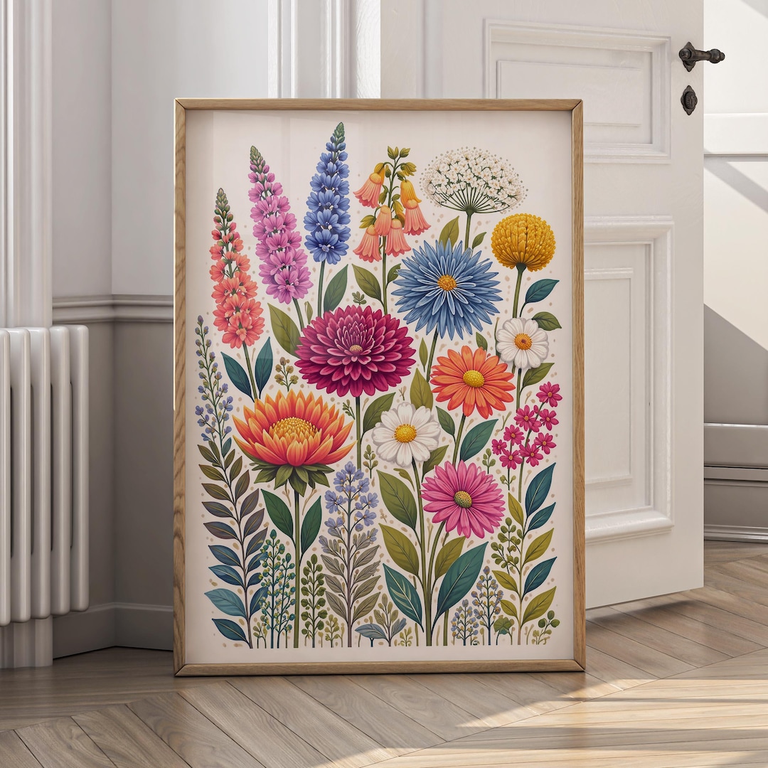 Wild Flora Botanical Wall Art, Vintage Floral Illustration Print ...
