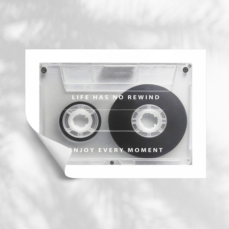 Retro Cassette Framed Poster, Life Has No Rewind Quote - Vintage Tape ...