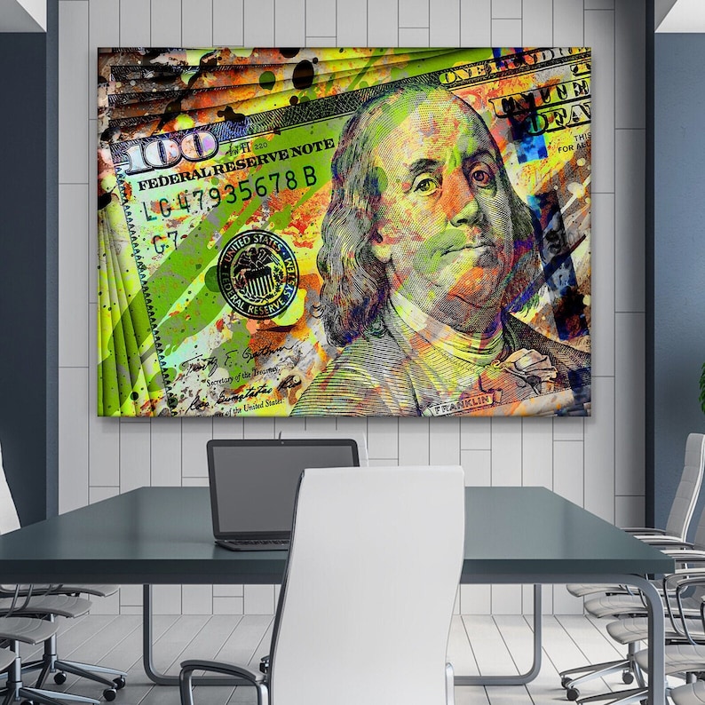 Ben Franklin 100 Dollar Bill Pop Art Canvas Print Office Decor Etsy