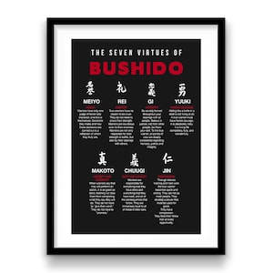 The Seven Virtues of Bushido Wall Art Japan Samurai Framed Poster ...