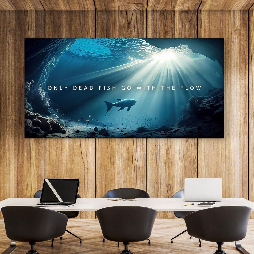 Dead Fish Motivational Quote Canvas Art Inspirational Ocean Print for ...