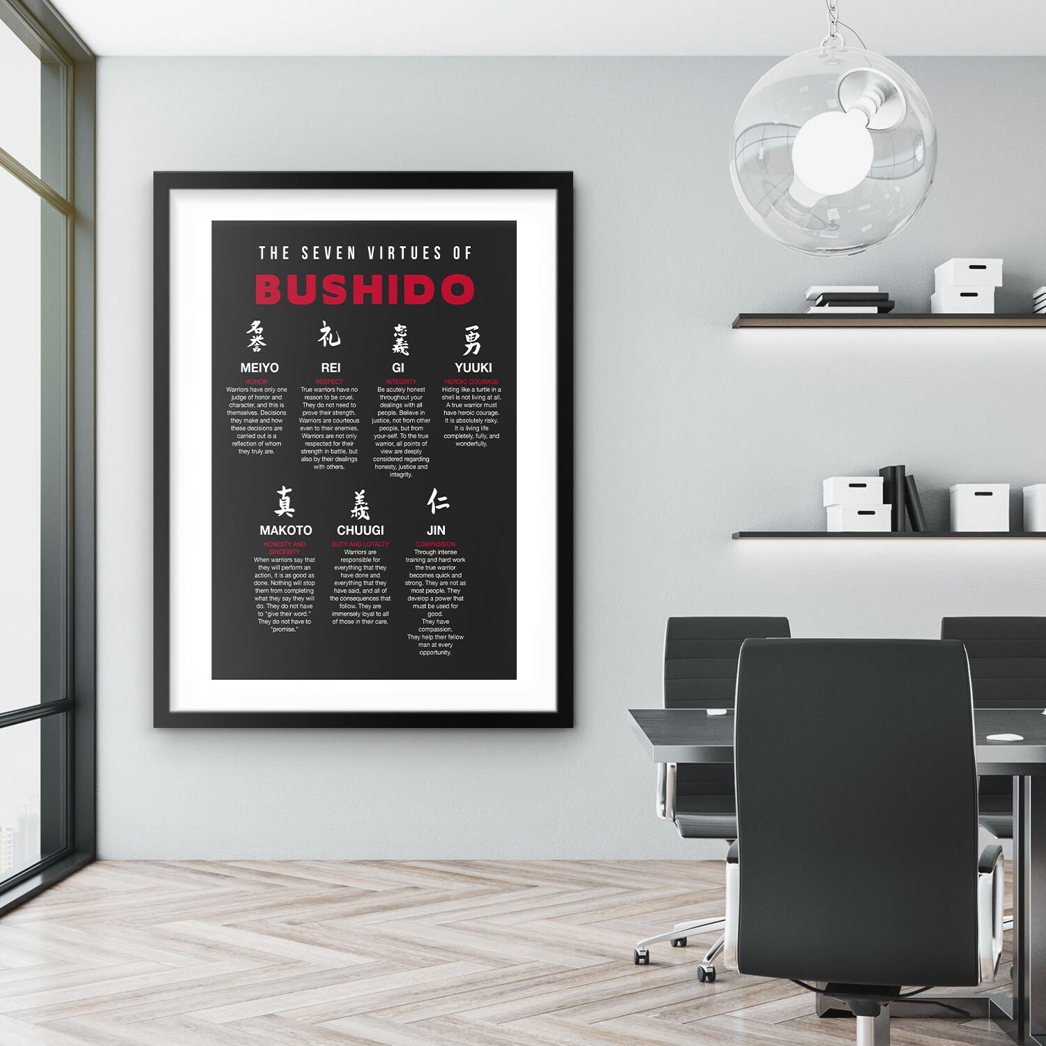 The Seven Virtues of Bushido Wall Art Japan Samurai Framed Poster ...