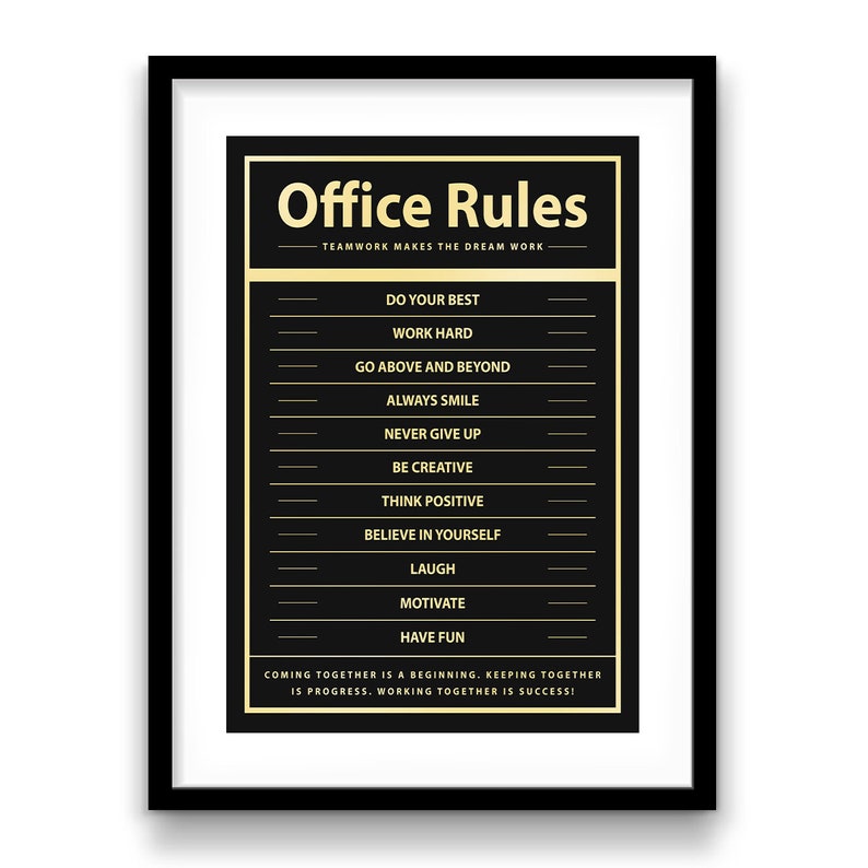Office Rules Wall Art Office Decor Framed Poster Company Inspirational ...