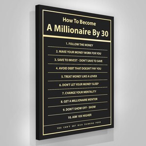 Millionaire by 30 Wall Art Money Mindset Motivational How to Wealth ...