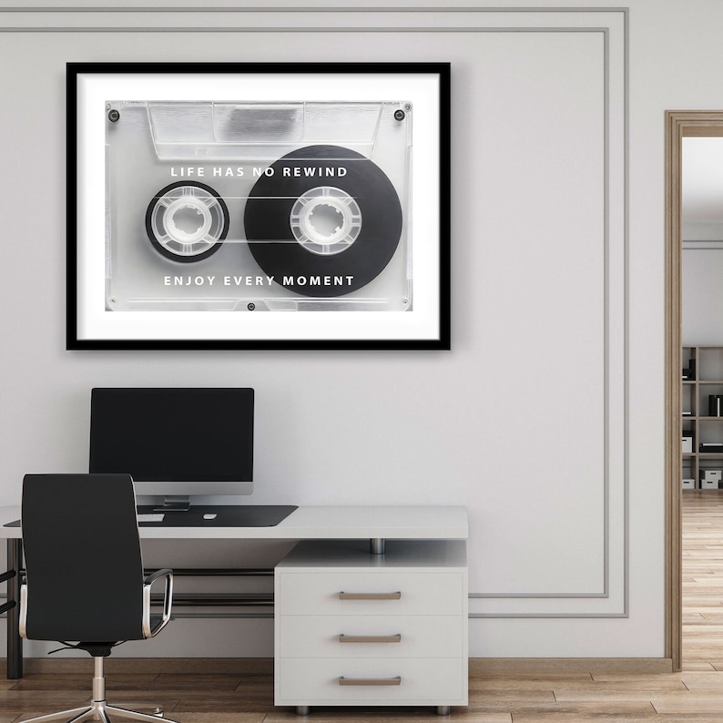 Retro Cassette Framed Poster, Life Has No Rewind Quote - Vintage Tape ...