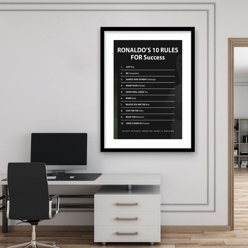 Cristiano Ronaldo 10 Rules for Success Wall Art Inspirational Soccer ...