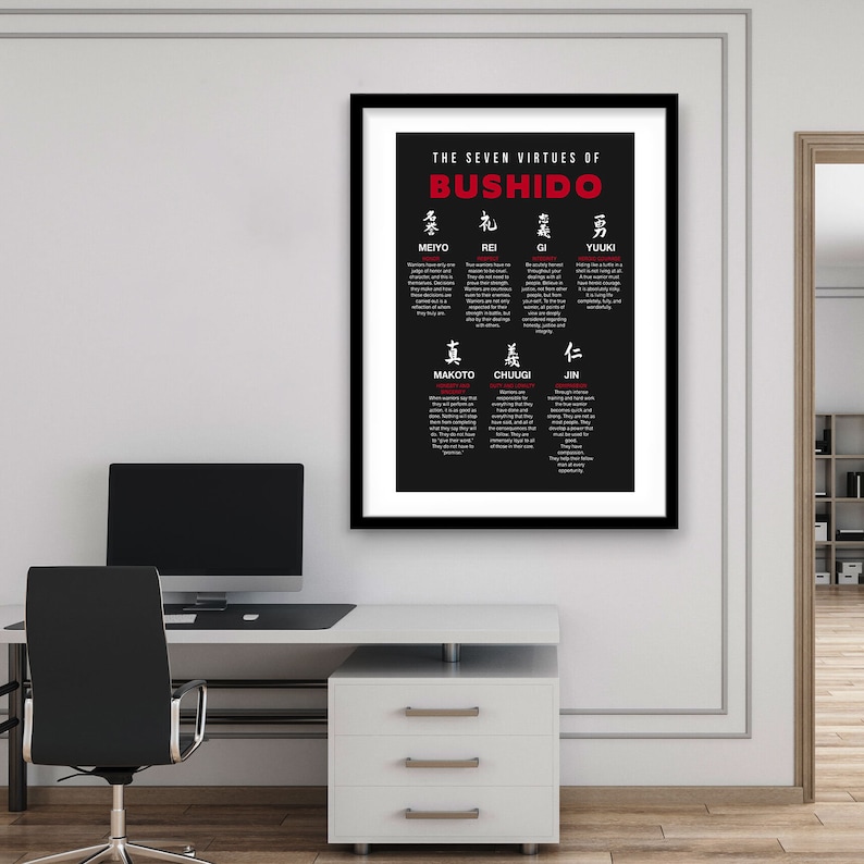 The Seven Virtues of Bushido Wall Art Japan Samurai Framed Poster ...