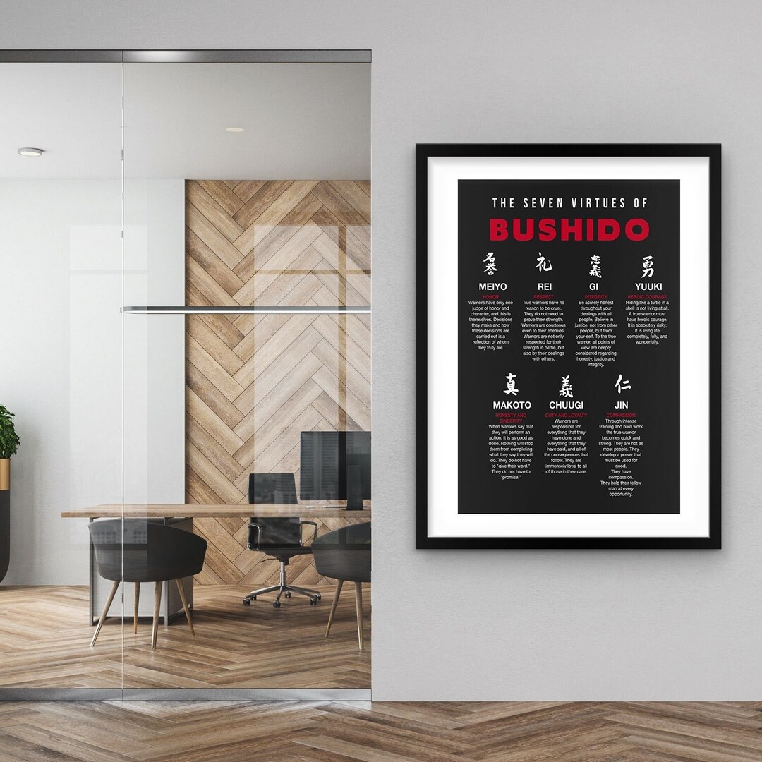 The Seven Virtues of Bushido Wall Art Japan Samurai Framed Poster ...