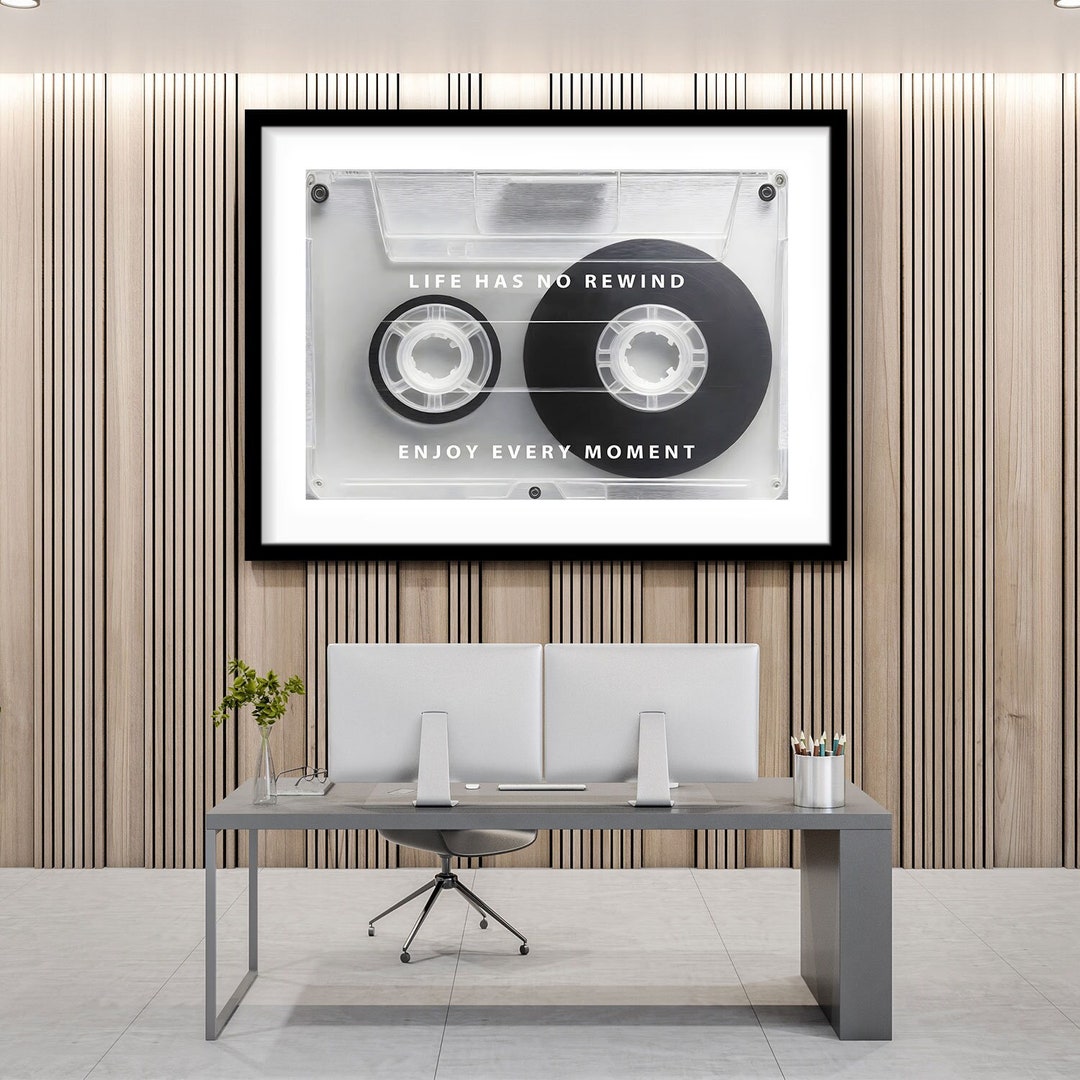 Retro Cassette Framed Poster, Life Has No Rewind Quote - Vintage Tape ...