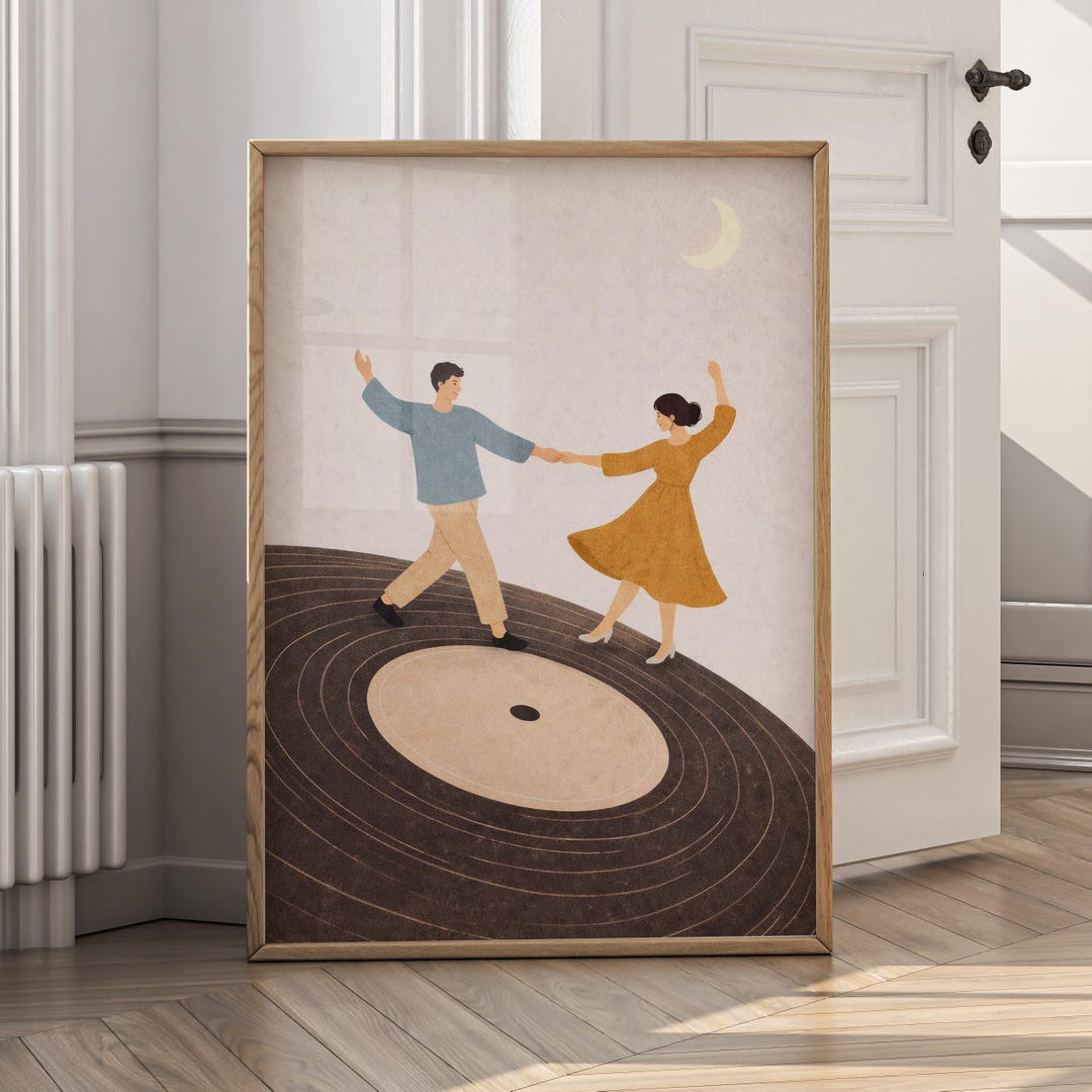 Vintage Couple Dancing Wall Art, Retro Vinyl Record Art Print, Romantic ...