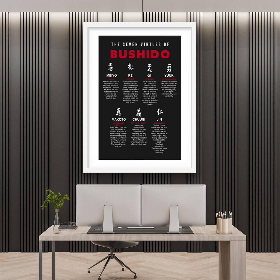 The Seven Virtues of Bushido Wall Art Japan Samurai Framed Poster ...