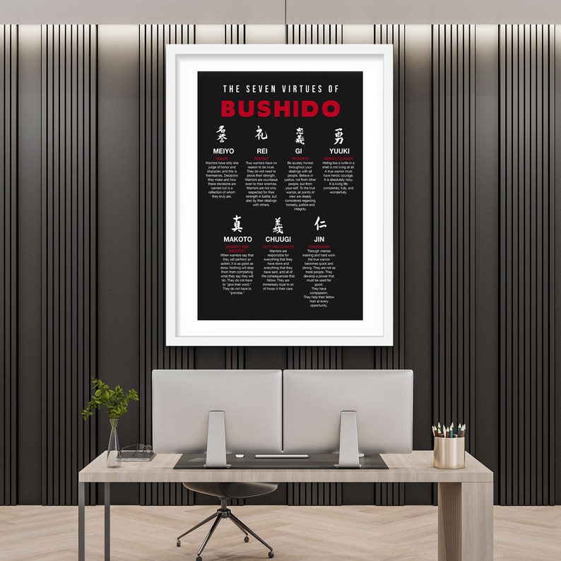 The Seven Virtues of Bushido Wall Art Japan Samurai Framed Poster ...