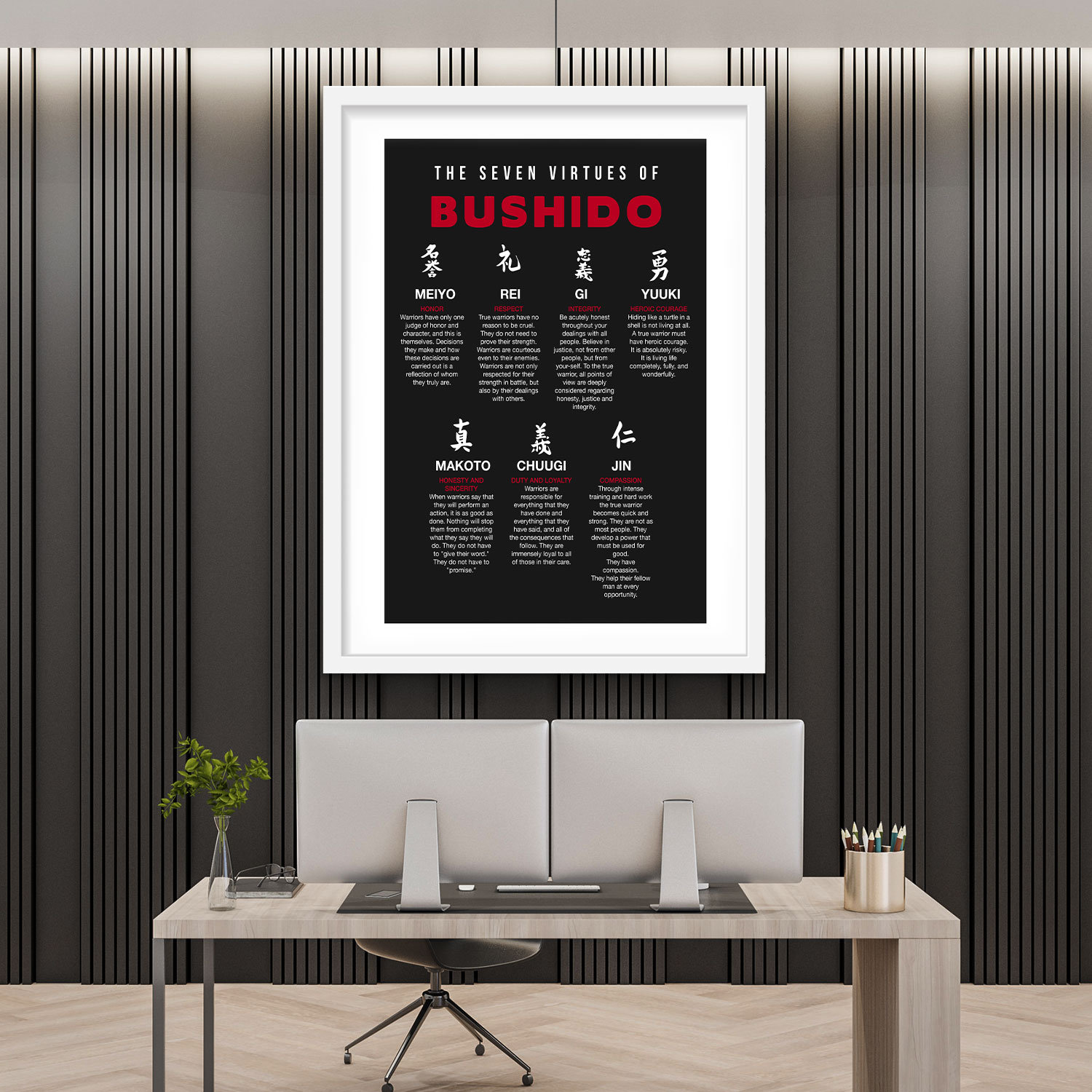The Seven Virtues of Bushido Wall Art Japan Samurai Framed Poster ...