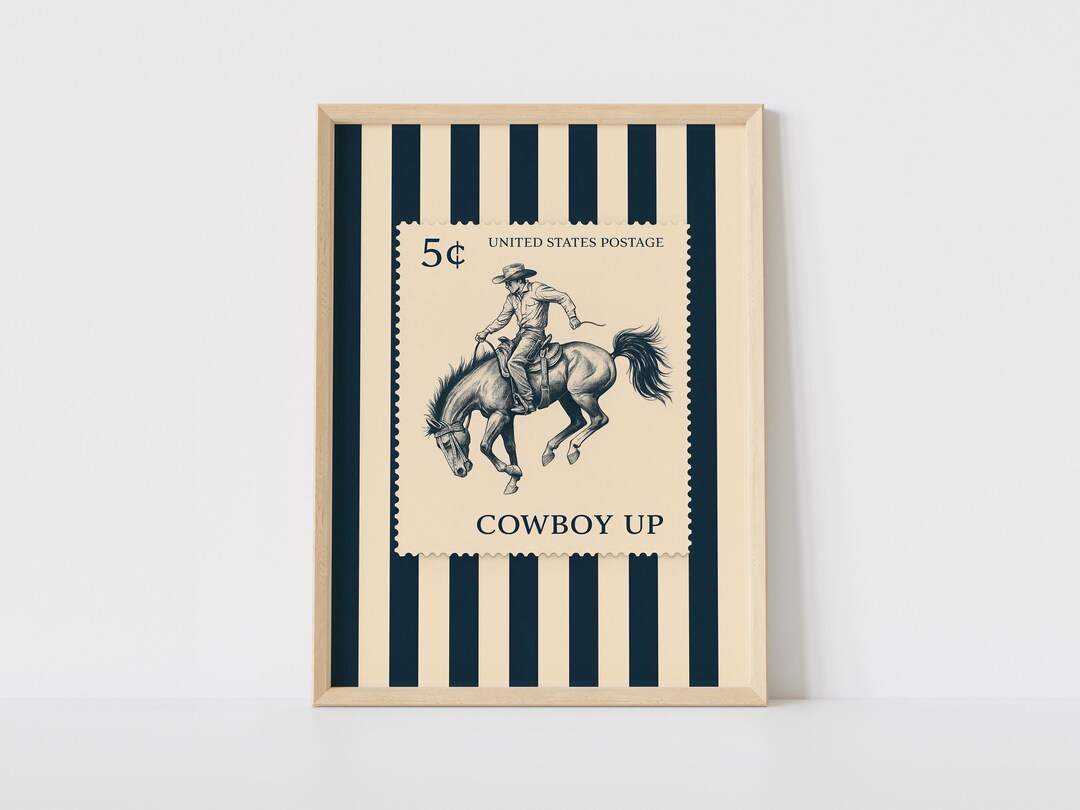 Cowboy up Vintage Stamp Art Printable, Western Cowboy Illustration ...