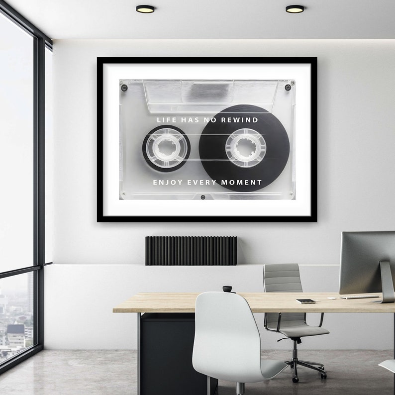 Retro Cassette Framed Poster, Life Has No Rewind Quote - Vintage Tape ...